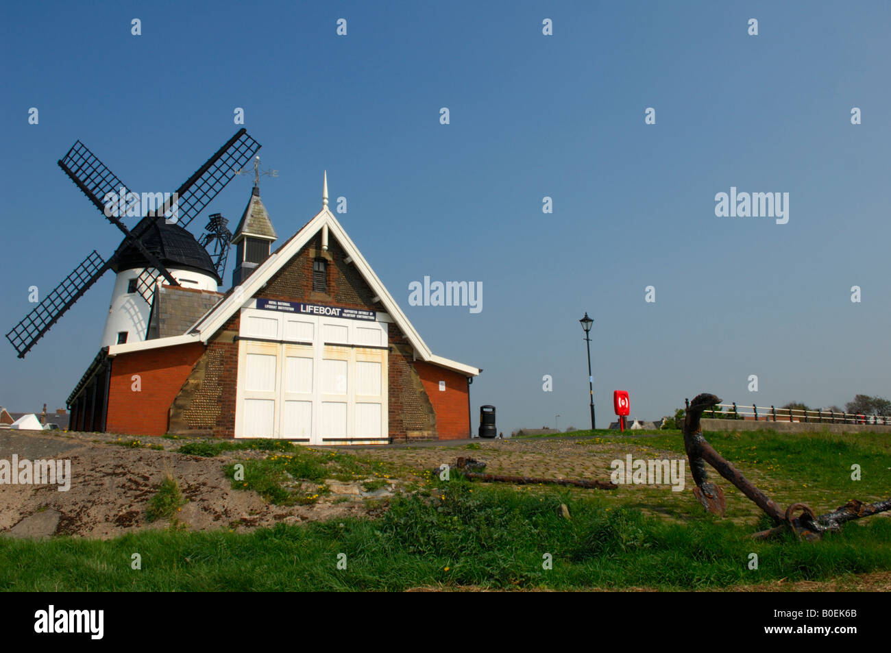 The windmill and old lifeboat-house on Lytham's Promenade Stock Photo ...