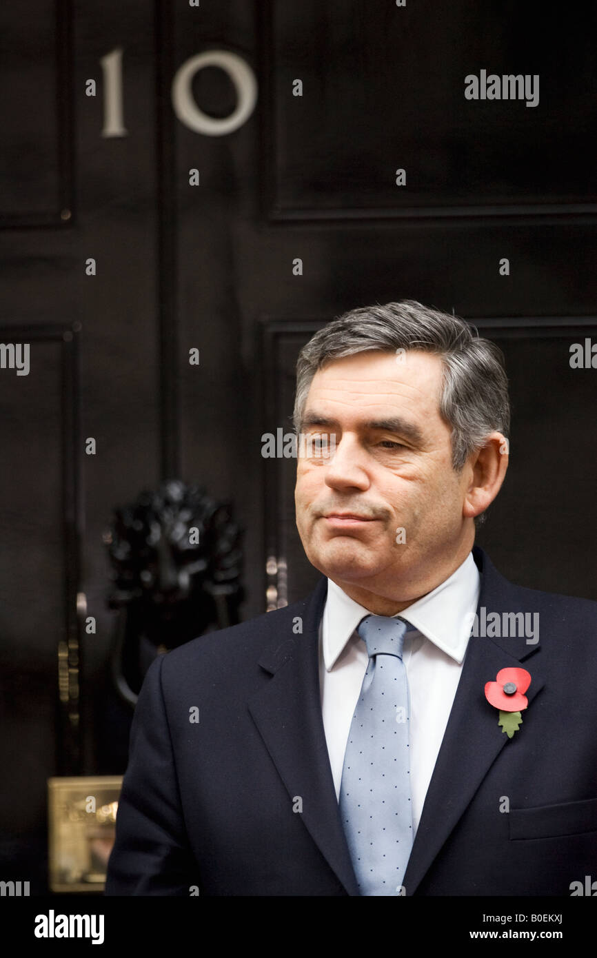Prime Minister Gordon Brown stands outside Number 10 Downing Street ...