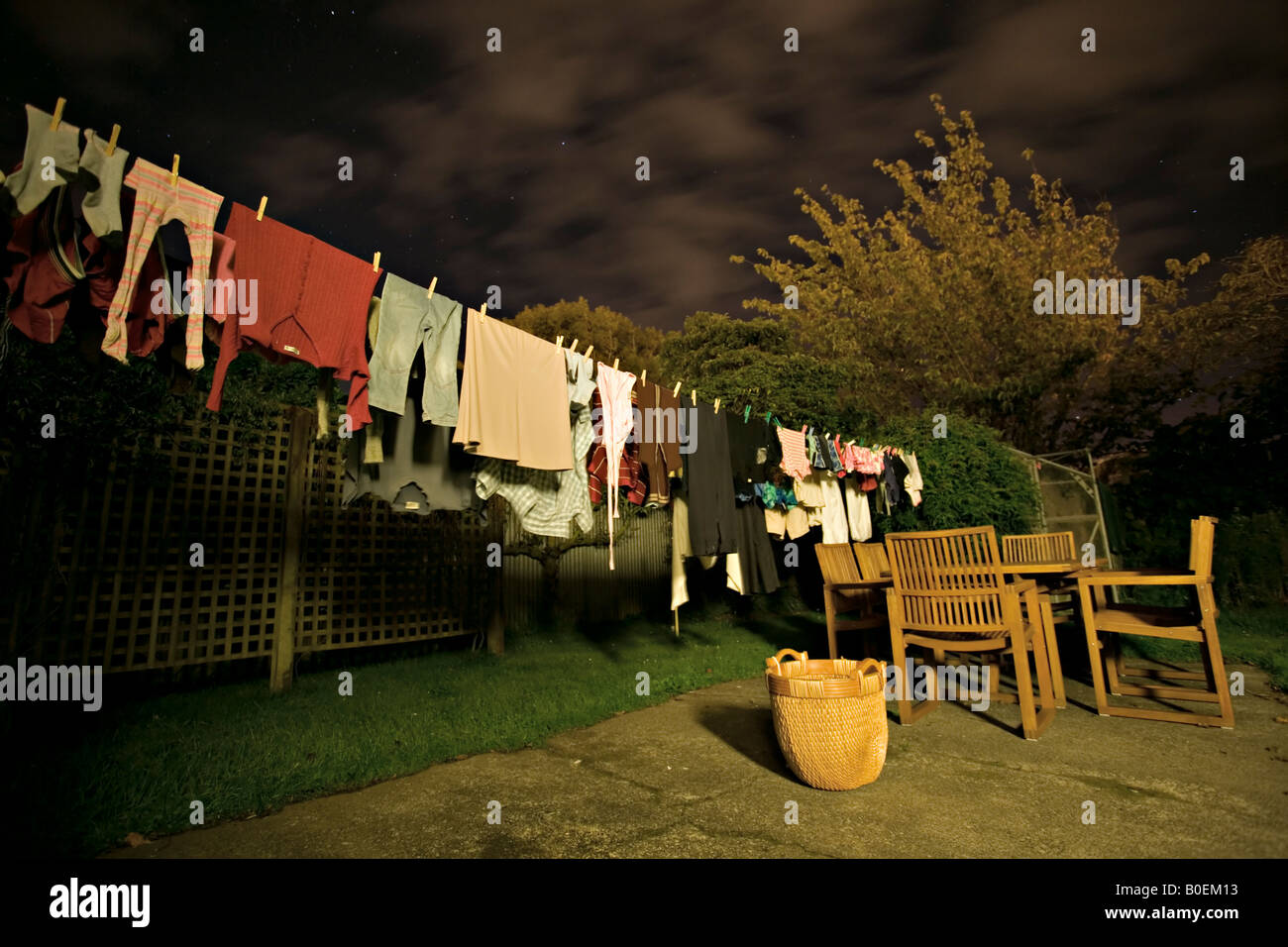 Washing line at night Stock Photo - Alamy