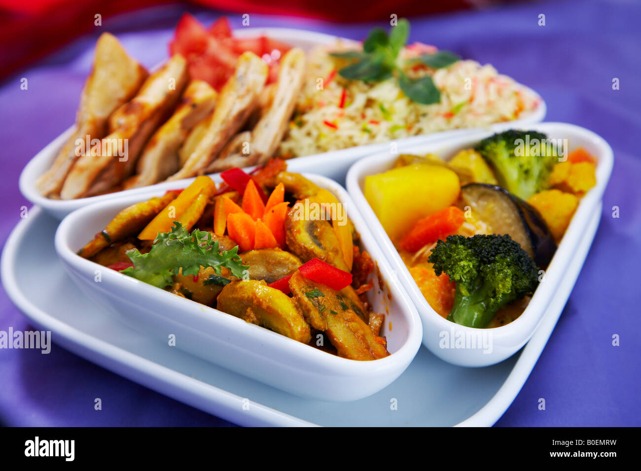 Indian set lunch meal. Mushroom bhaji and vegetable korma Stock Photo ...