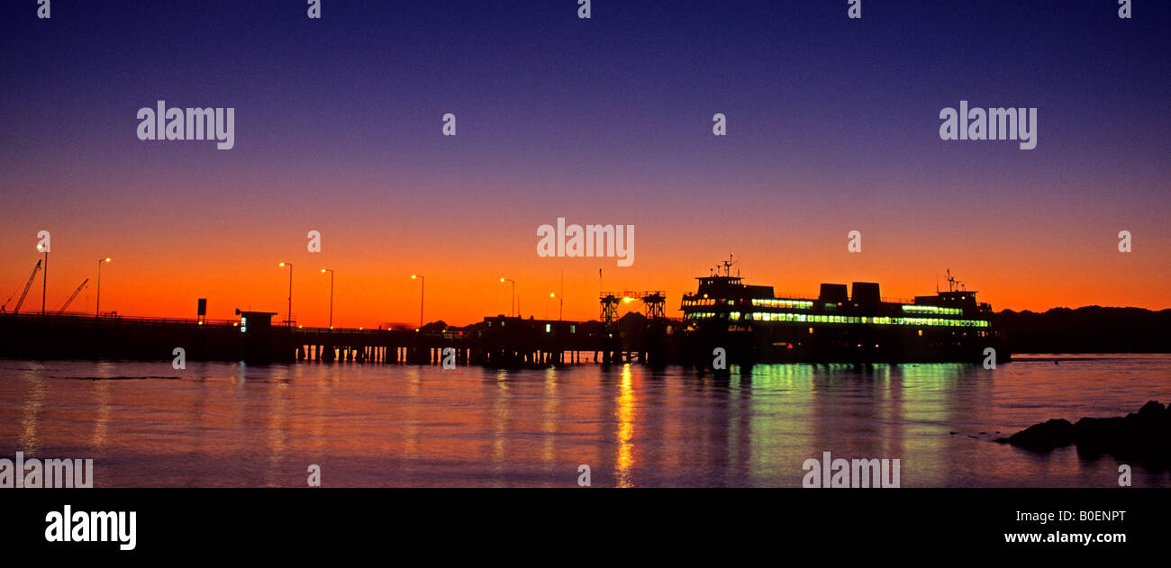 Ferry in dock at sunset Puget Sound Washington Stock Photo - Alamy