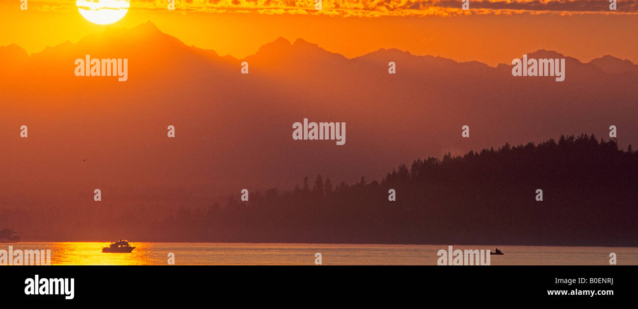 Puget Sound and the Olympic Mountains at sunset, Washington State Stock ...