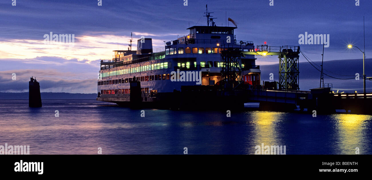 Ferry in dock at sunset Puget Sound Washington Stock Photo - Alamy