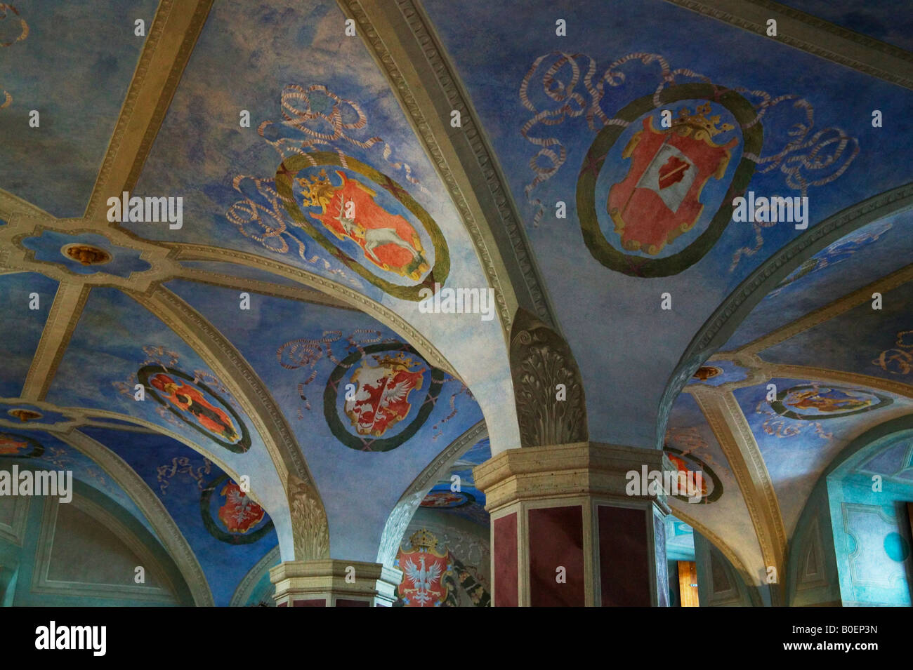 Painted vaulted ceiling inside the Royal Castle Warsaw Poland Stock ...