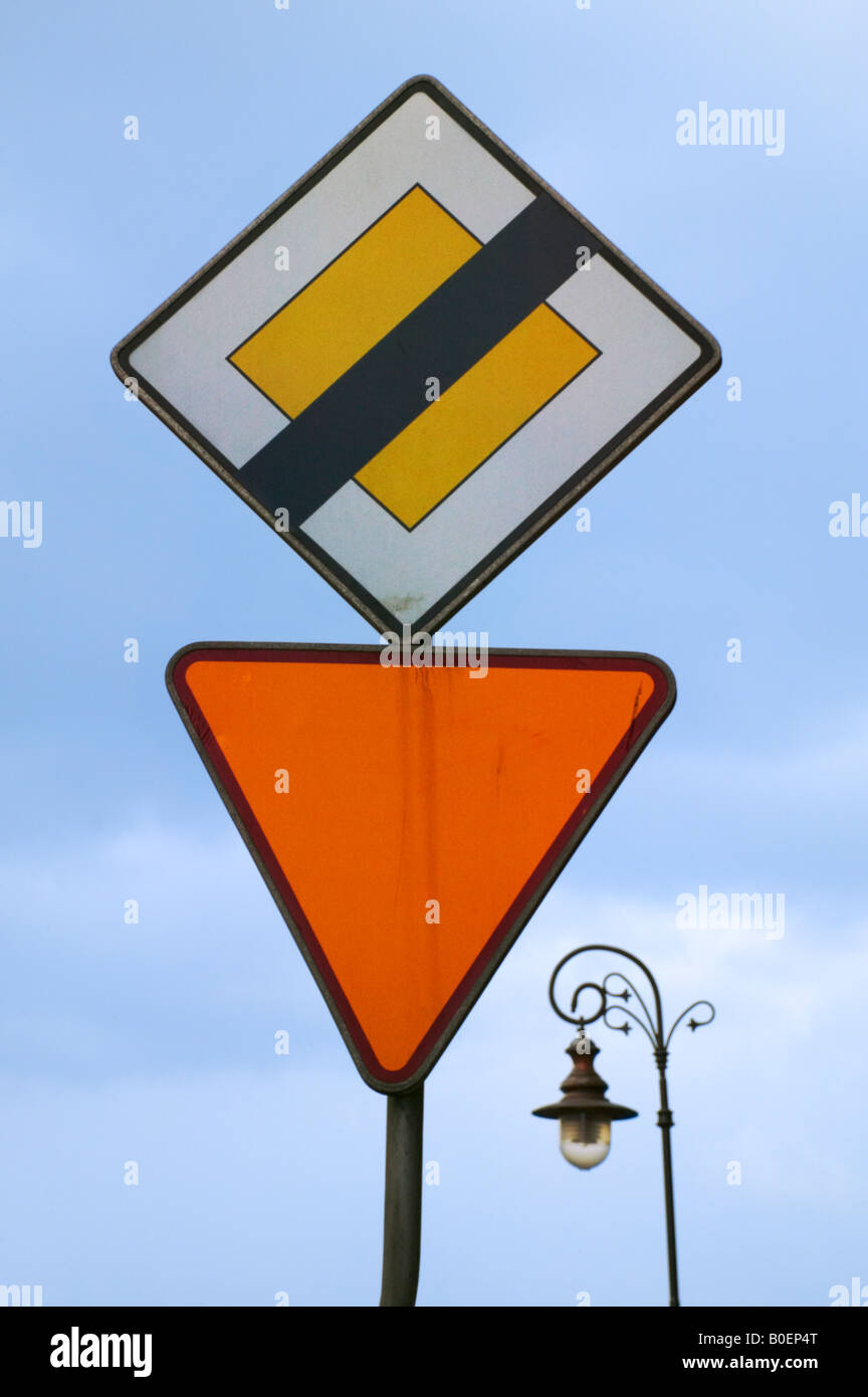Traffic sign with street lamp Warsaw Poland Stock Photo - Alamy