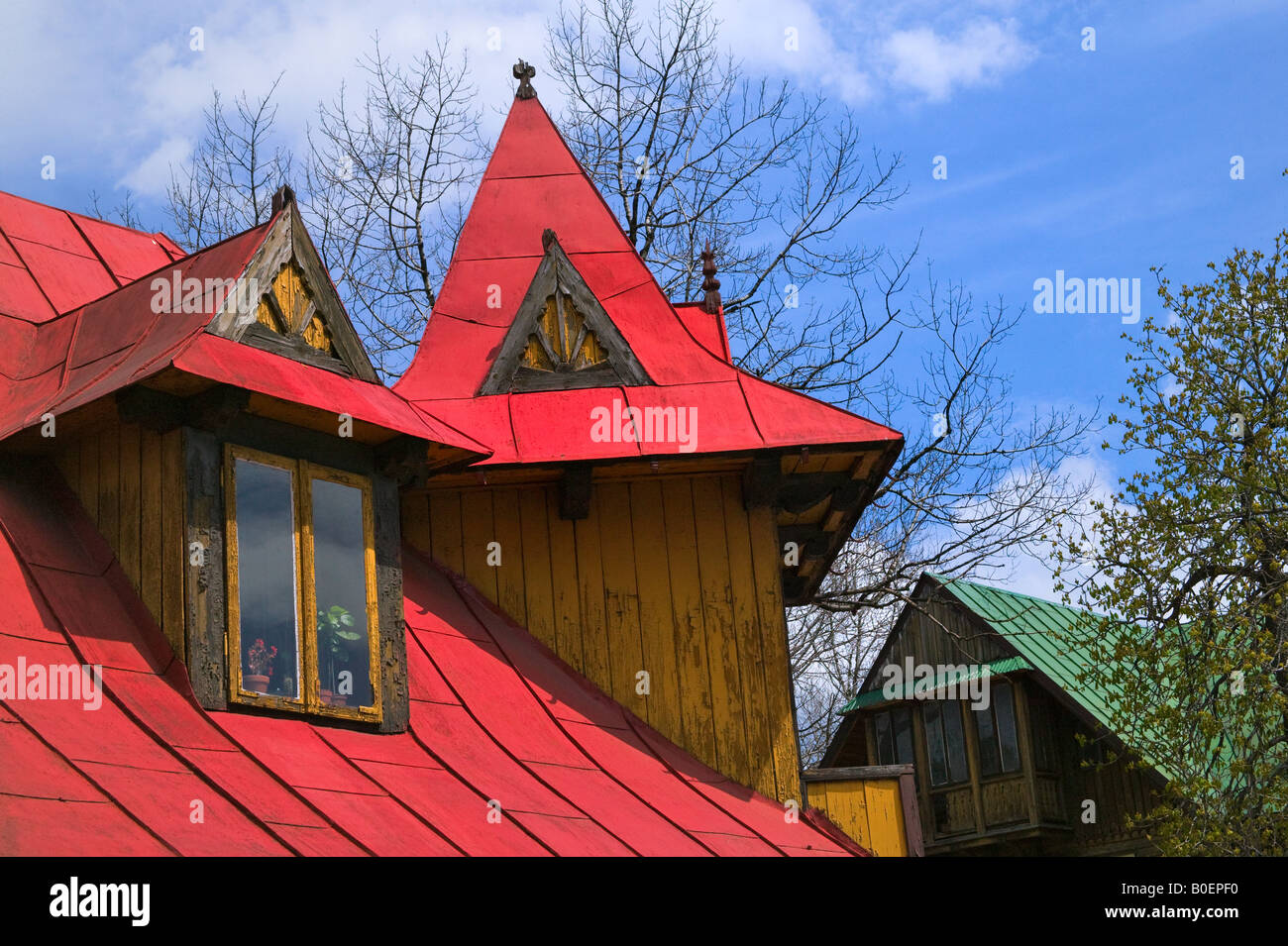 Historical house with red roof in Zakopane Poland Stock Photo - Alamy