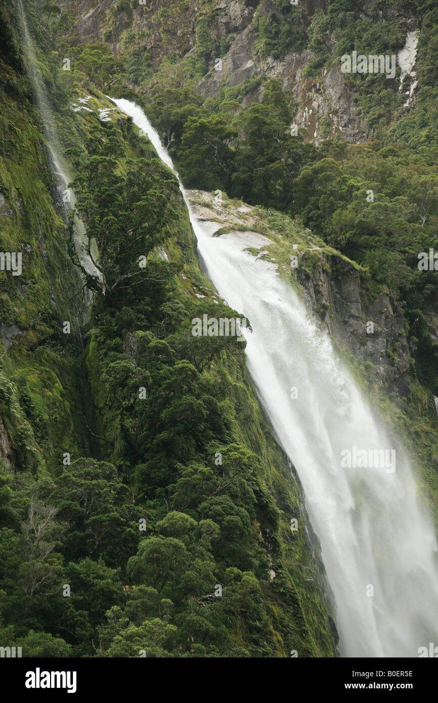 Waterfall on Northern side of Milford Sound Fiordland National Park ...