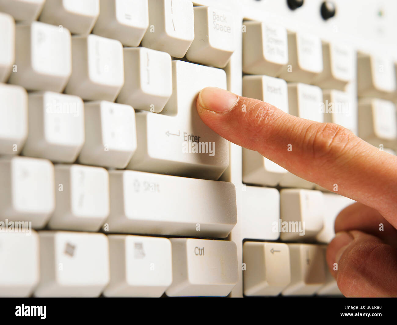 A finger pointing ENTER button on the computer keypad Stock Photo - Alamy