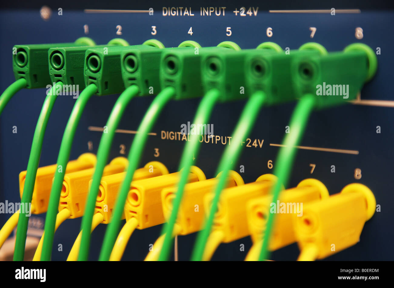 Different electric cable various colours Digital in and output plugs at ...