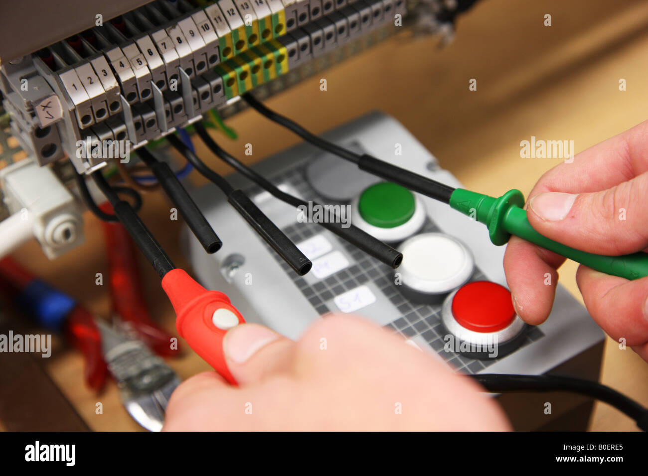 Different electric cable voltage measuring at a electric switchboard ...