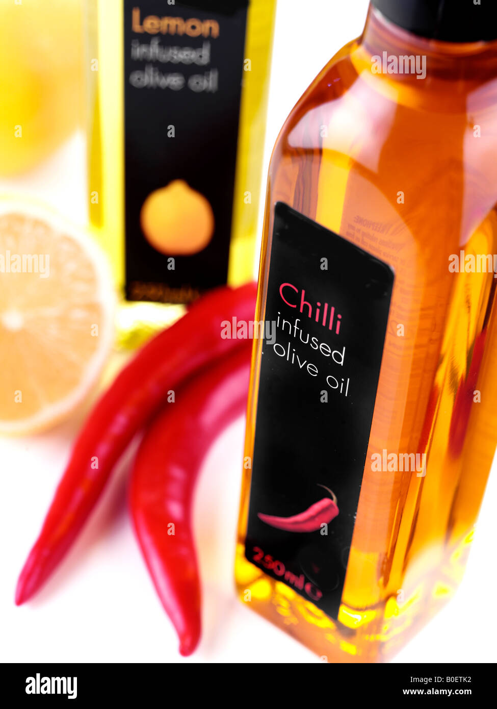 CHILLI AND LEMON OILS Stock Photo - Alamy