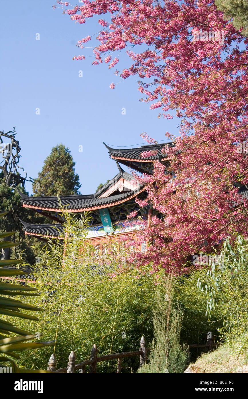 Red autumn leaves covering the view of the Wan Gu Lou at the Lion Hill ...