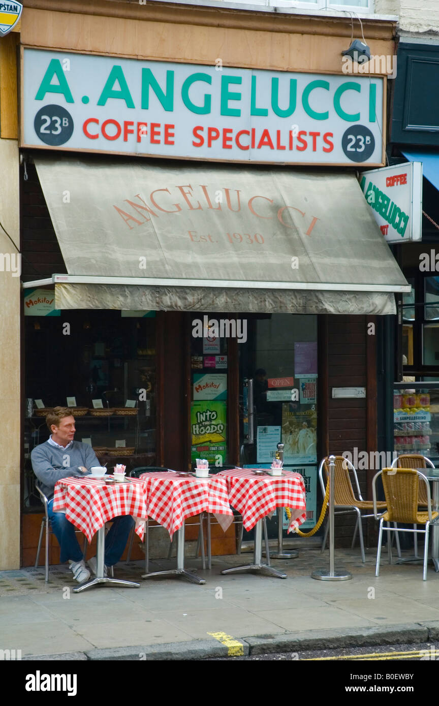 Man on terrace of a cafe in Soho London UK Stock Photo - Alamy