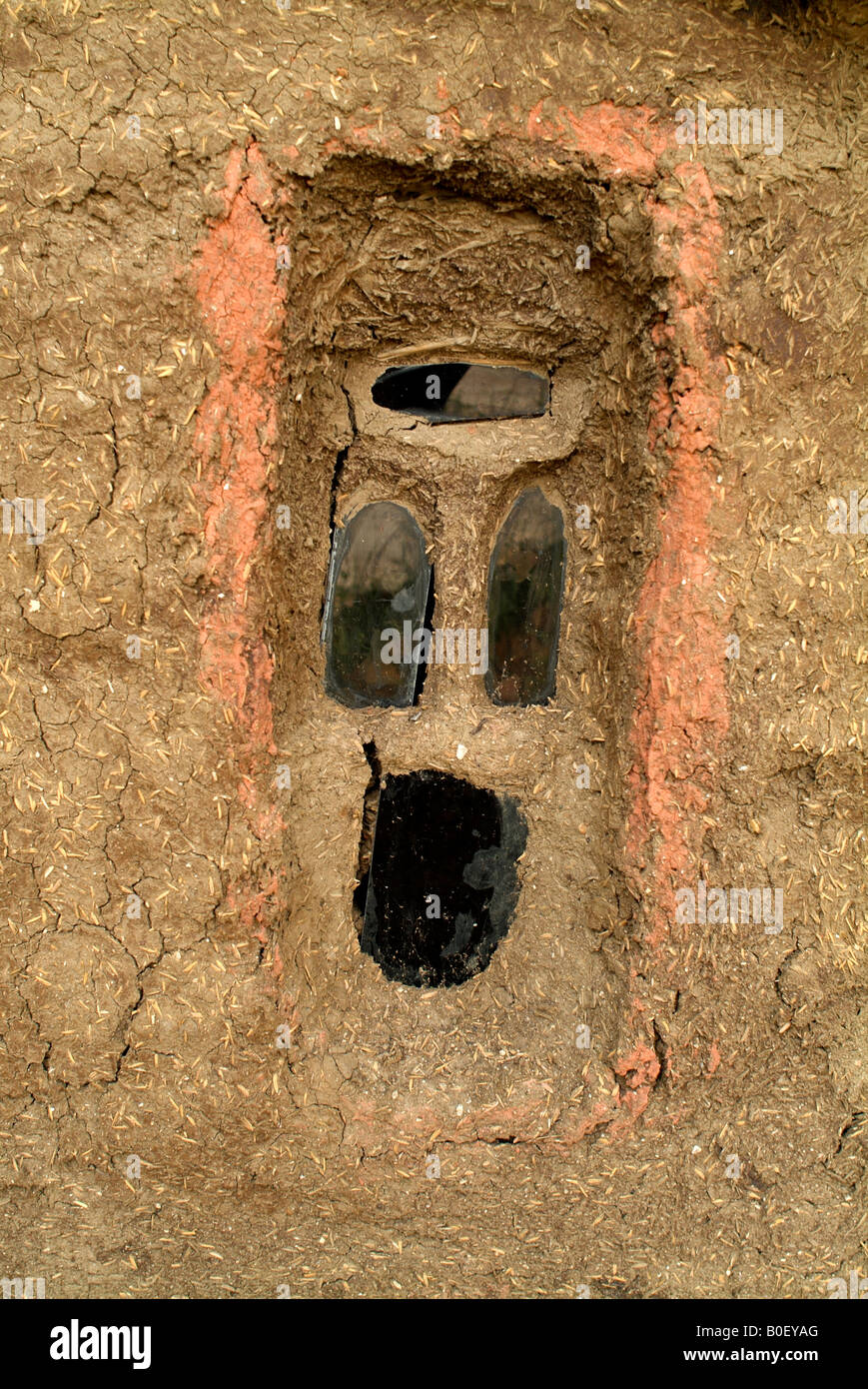 The window of an environmentally-friendly building made of natural ...