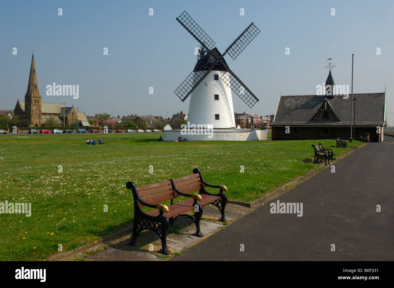 The windmill and old lifeboat-house on Lytham's Promenade Stock Photo ...