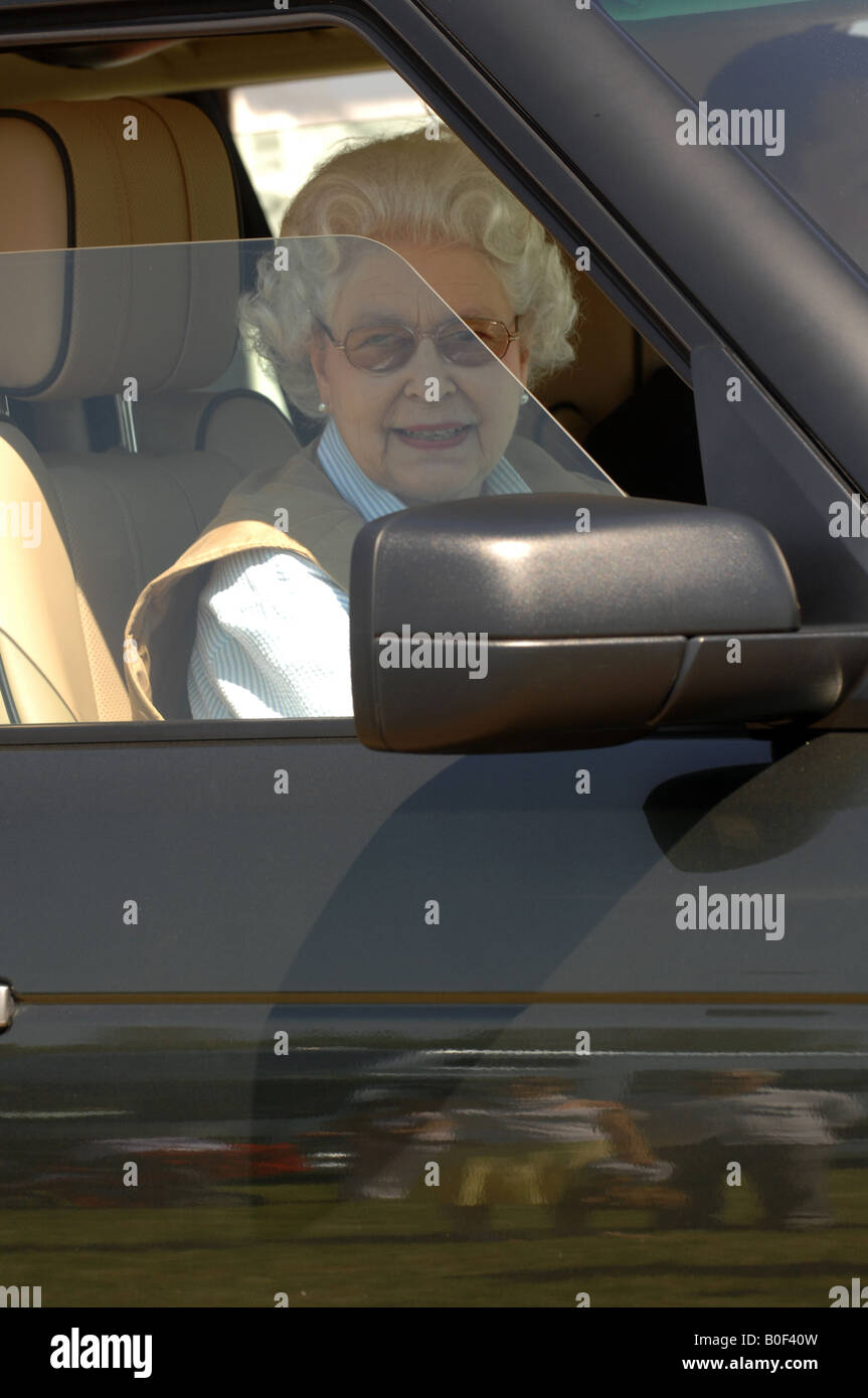 Her Majesty HRH the Queen of England driving her range rover Stock ...