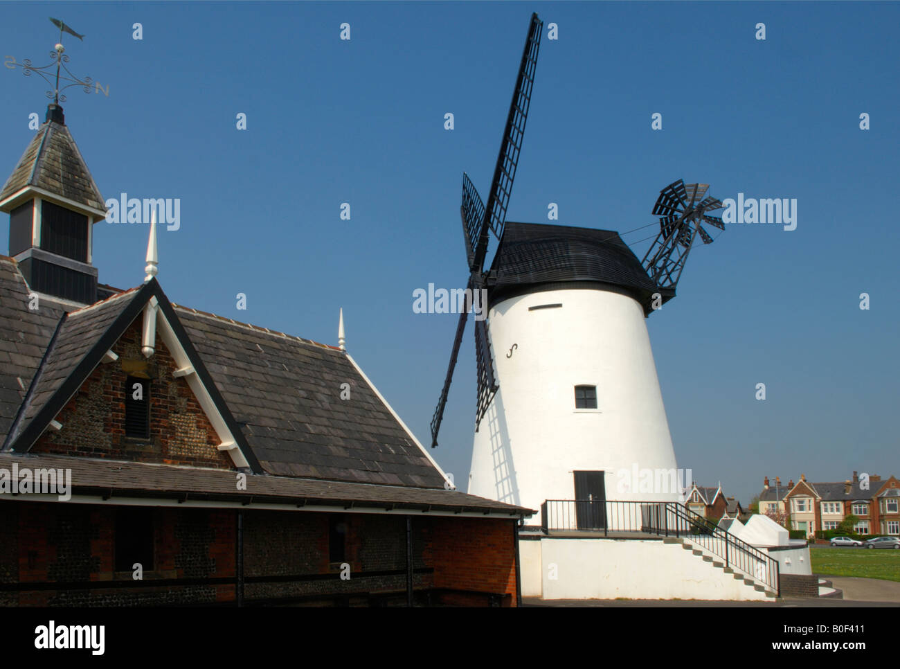 The windmill and old lifeboat-house on Lytham's Promenade Stock Photo ...