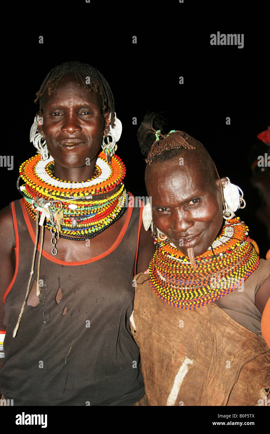Africa Kenya Turkana tribe Tribesmen in traditional dress and jewelry ...
