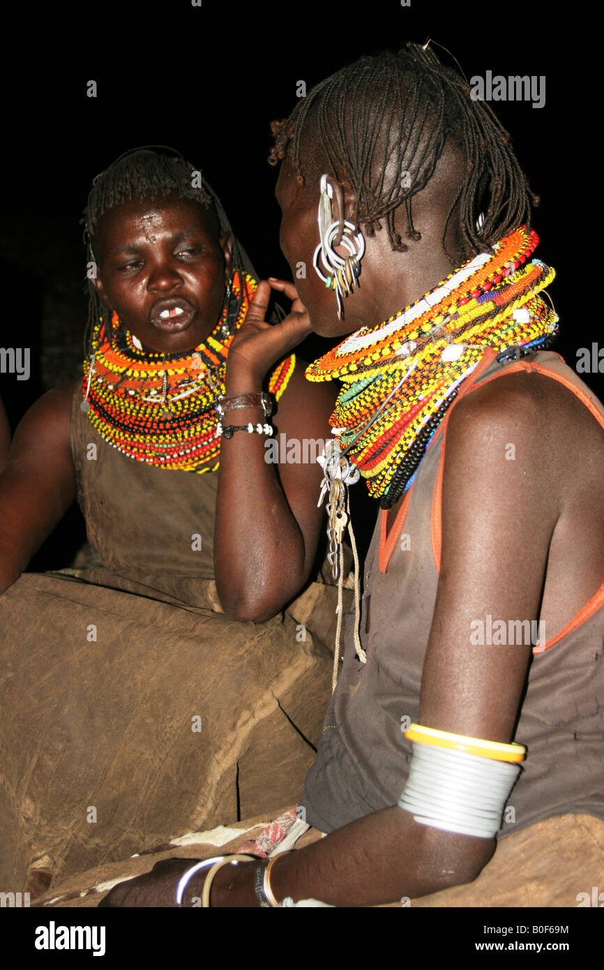 Africa Kenya Turkana tribe women in traditional dress and jewelry ...