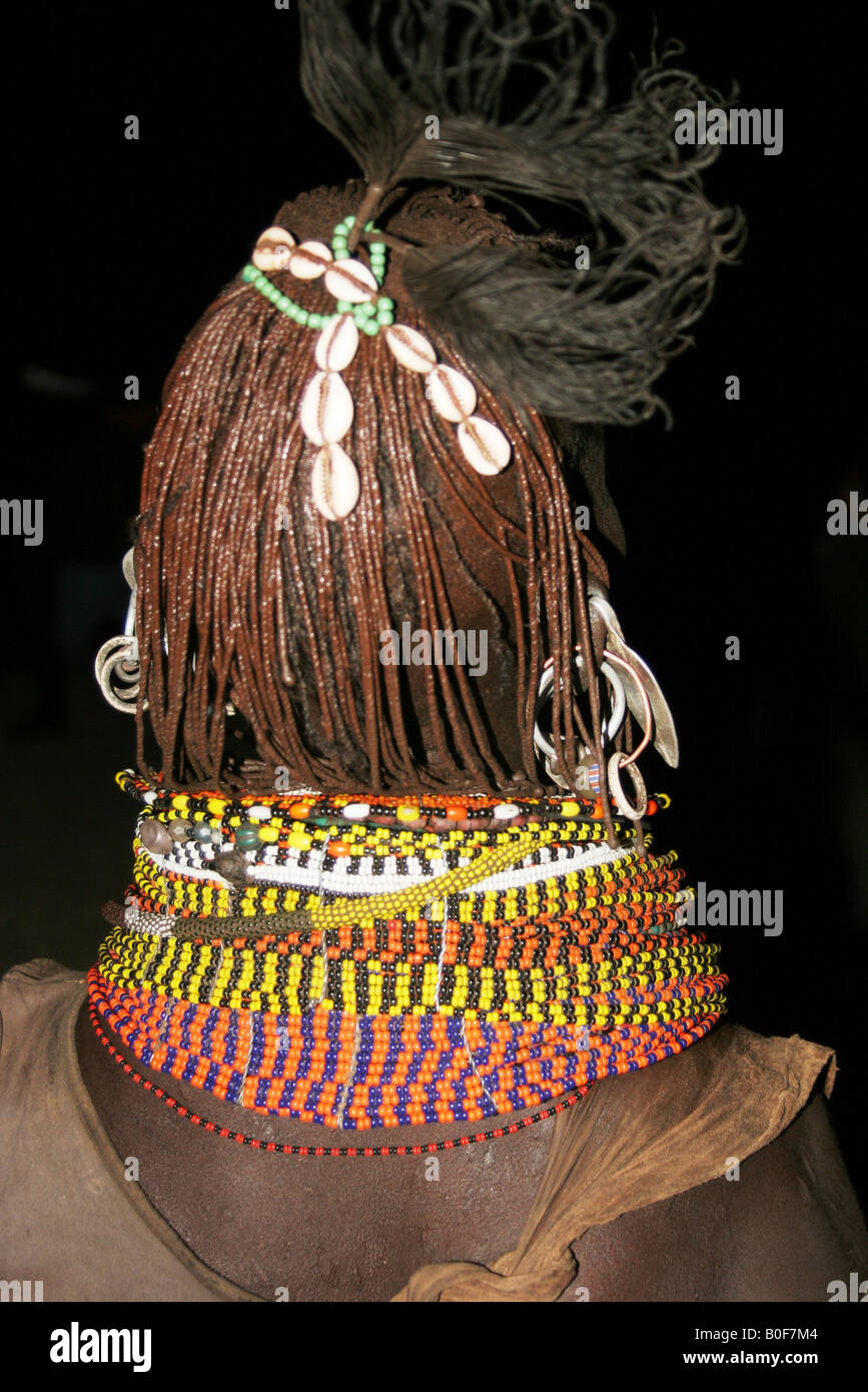 Africa Kenya Turkana tribe Tribesmen in traditional dress and jewelry ...