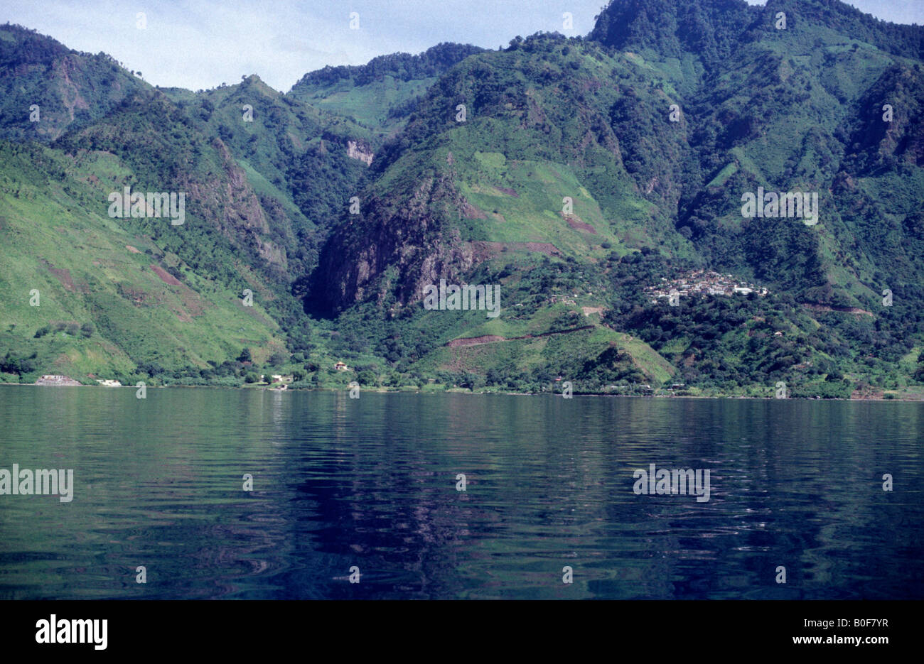 Lake Atitlan showing lakeside villages in crater walls of ancient ...