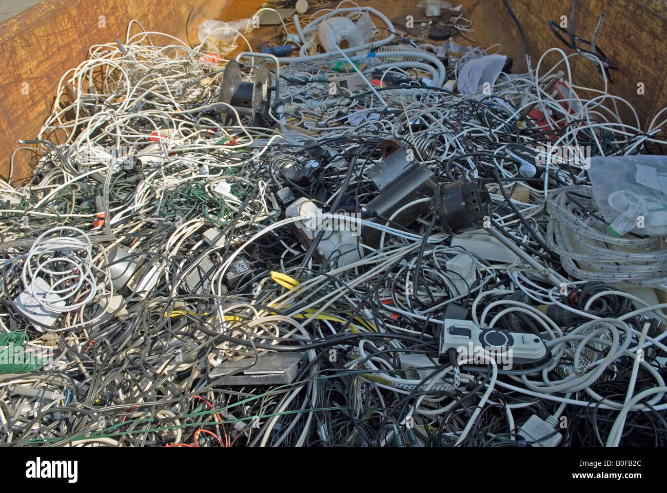 Used household electrical wires at a recycling centre in Oldenburg ...