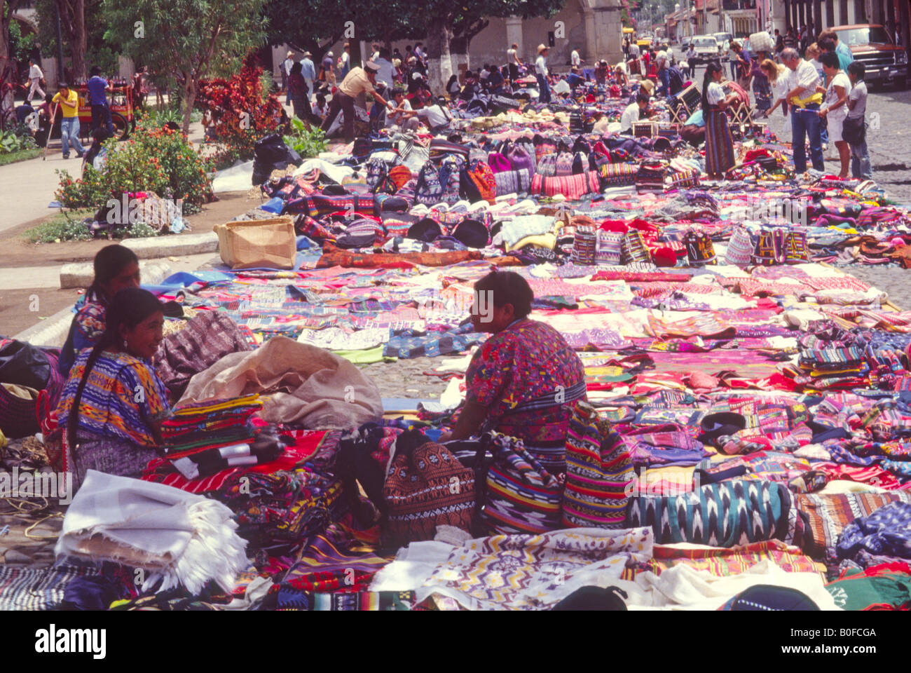 Street market woven textiles Antigua Guatemala Stock Photo - Alamy