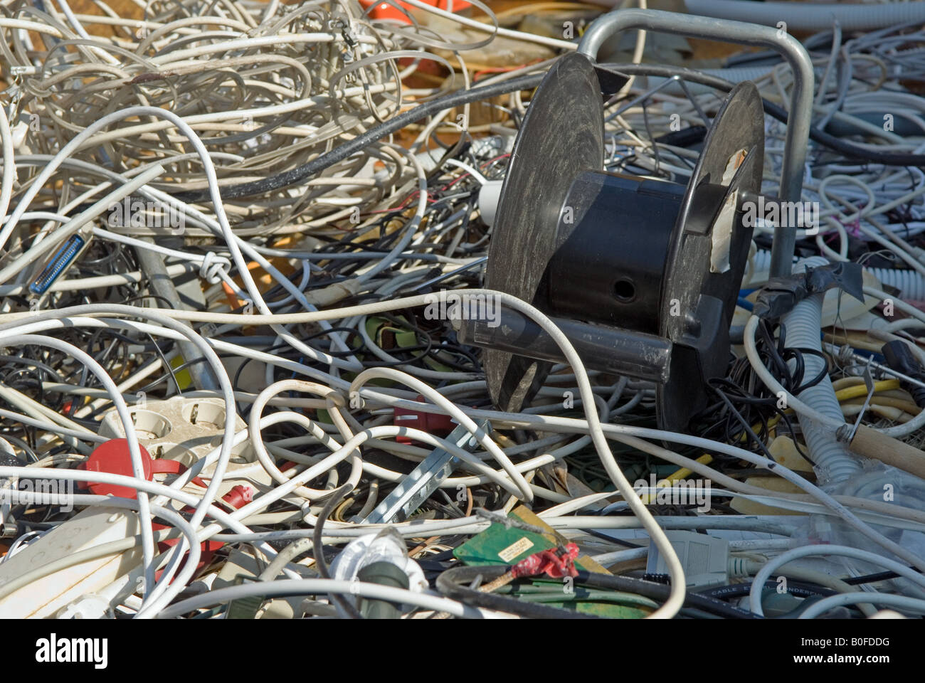 Used household electrical wires at a recycling centre in Oldenburg ...
