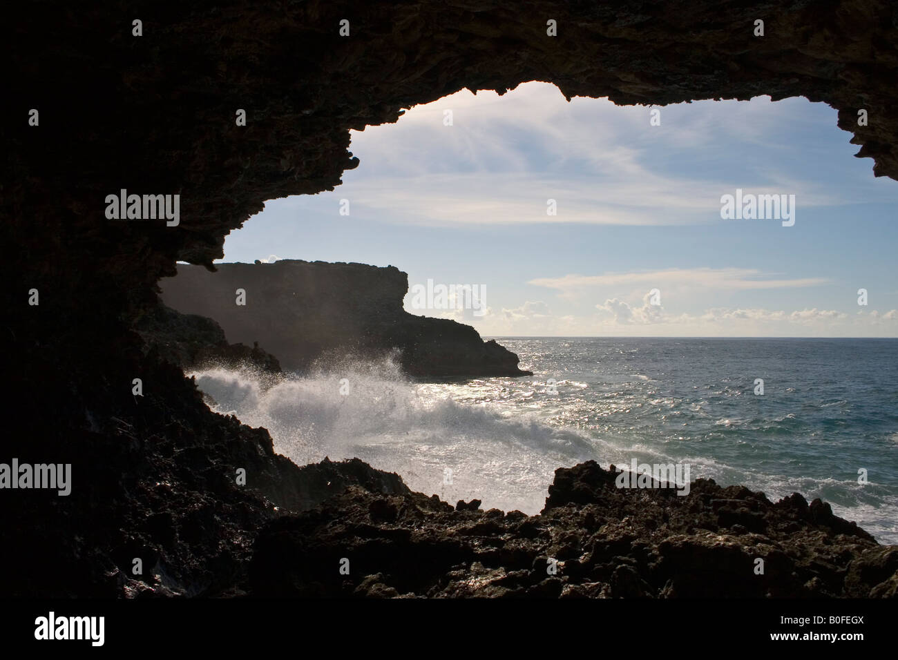 Barbados Animal Flower cave view to the ocean Stock Photo - Alamy