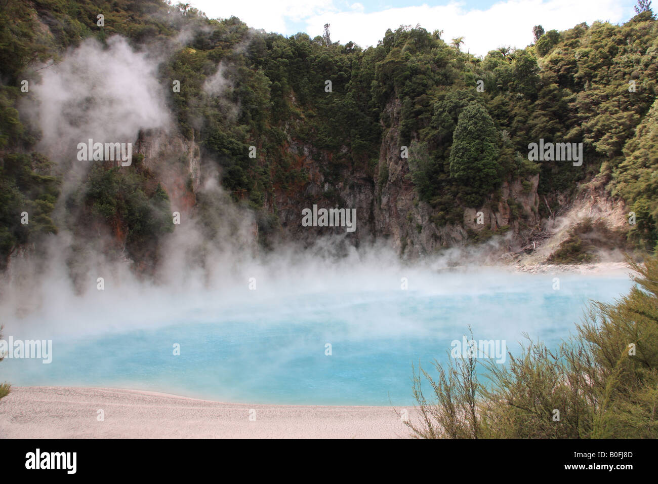 Steaming Inferno crater lake in Waimangu Volcanic Valley Stock Photo ...