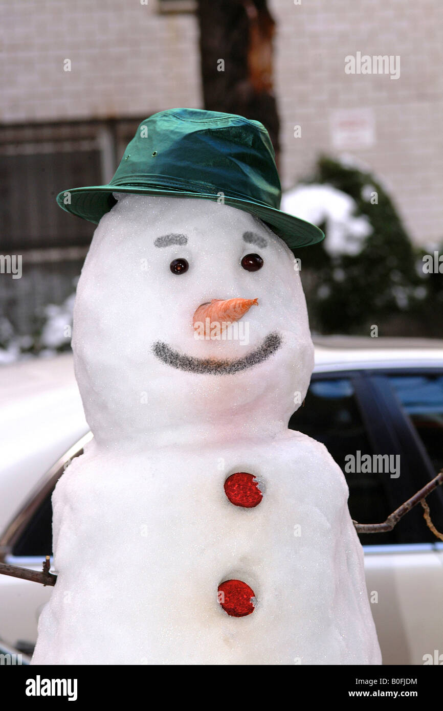 Snowman wearing a green hat hi-res stock photography and images - Alamy