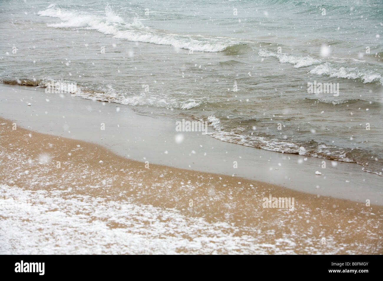 Snowfall on Beach at Lake Michigan Stock Photo - Alamy