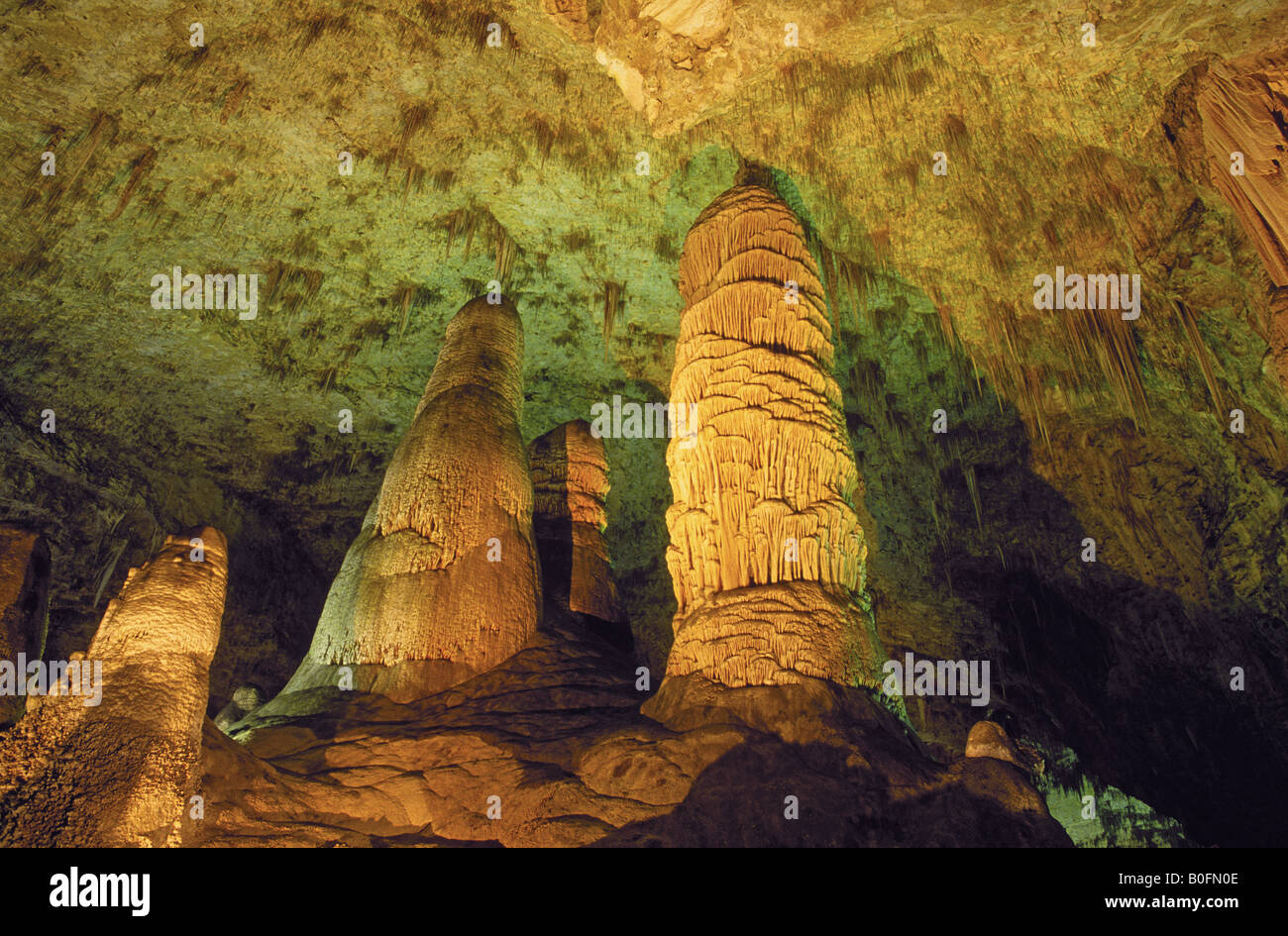 A view of the stalactites and stalagmites in the Big Room or Great room ...