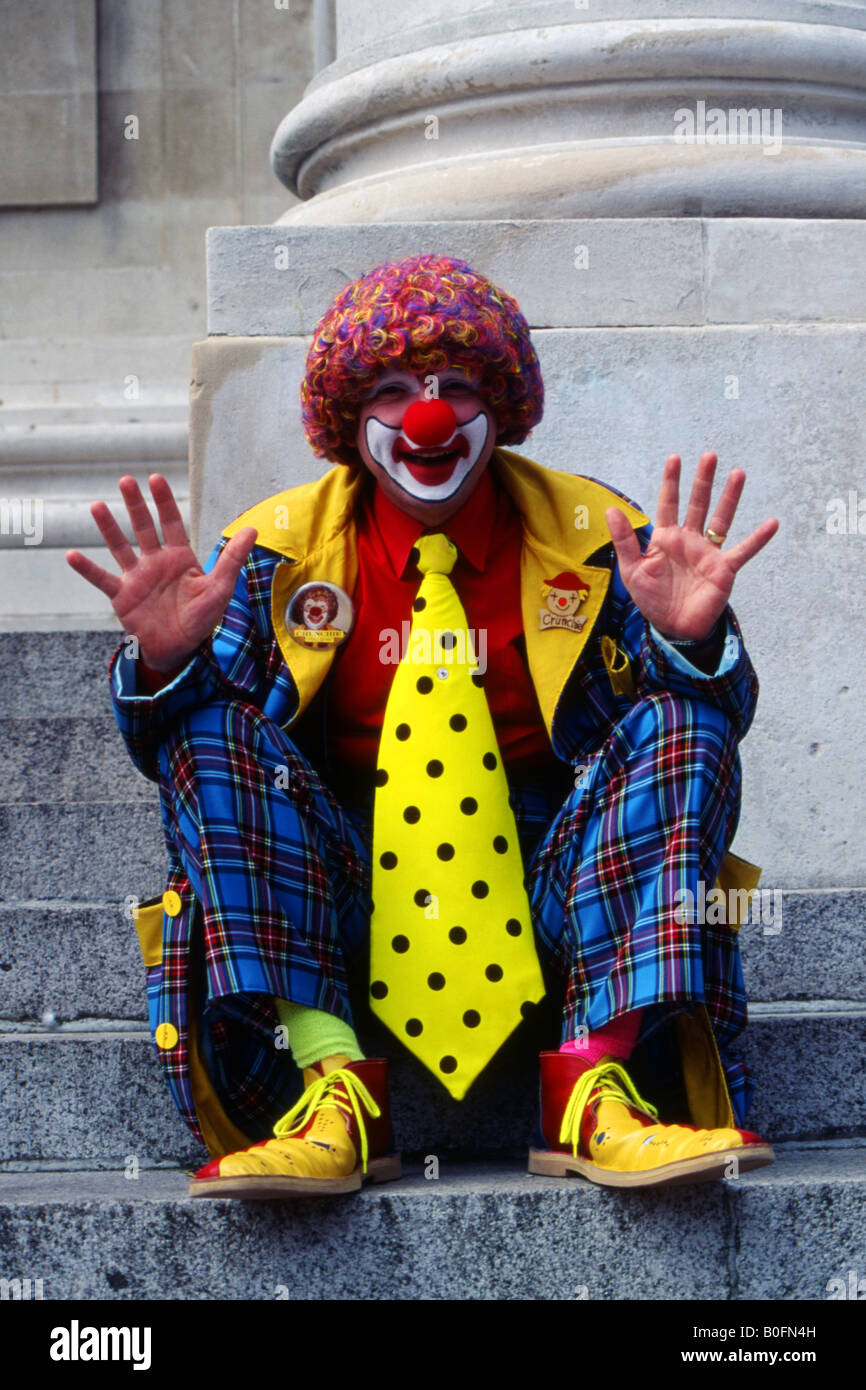crunchie the clown sitting on the steps of portsmouth guildhall in full ...