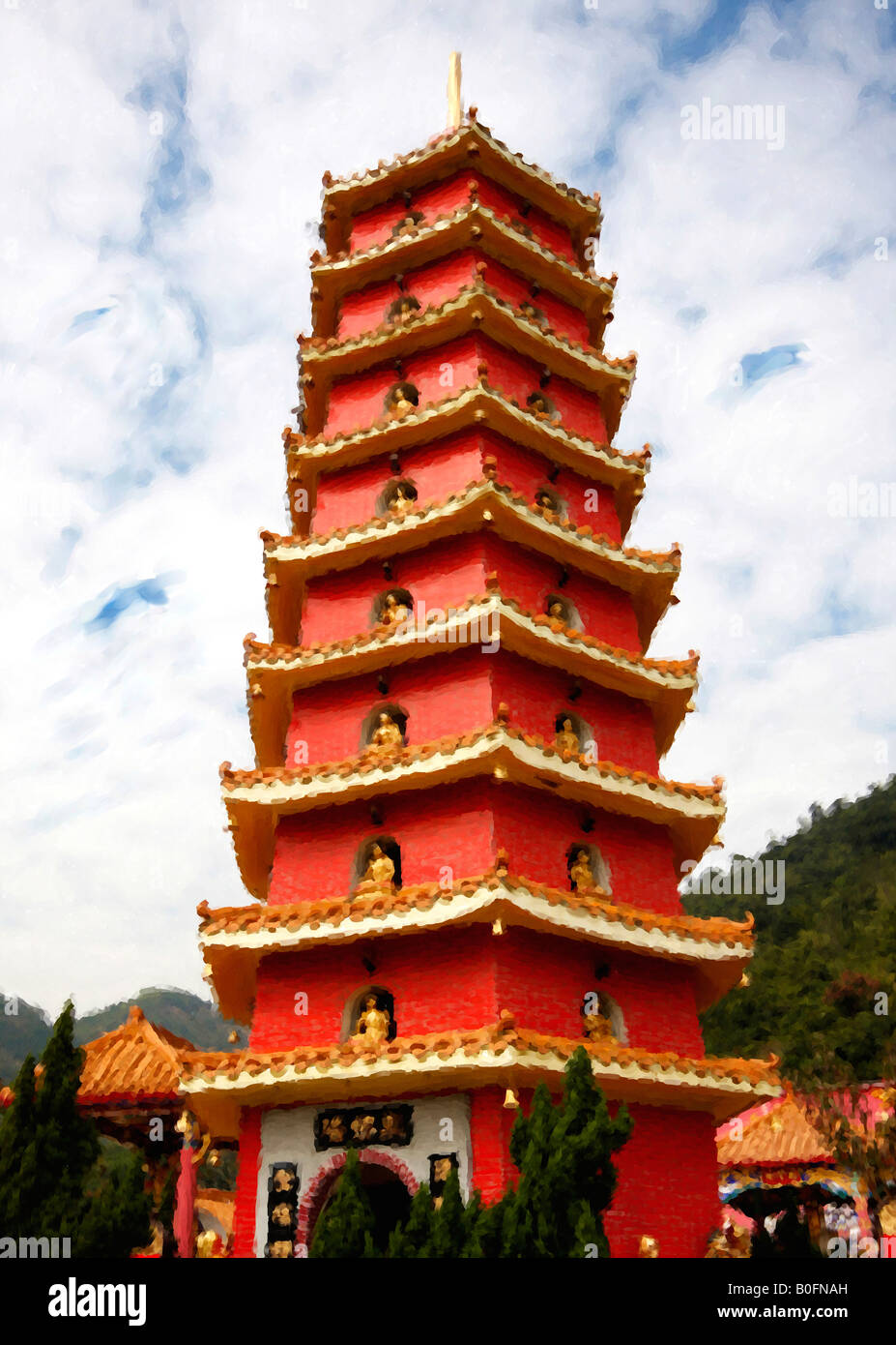 Digital Painting of Pagoda at Temple of 10000 Buddhas in Hong Kong ...