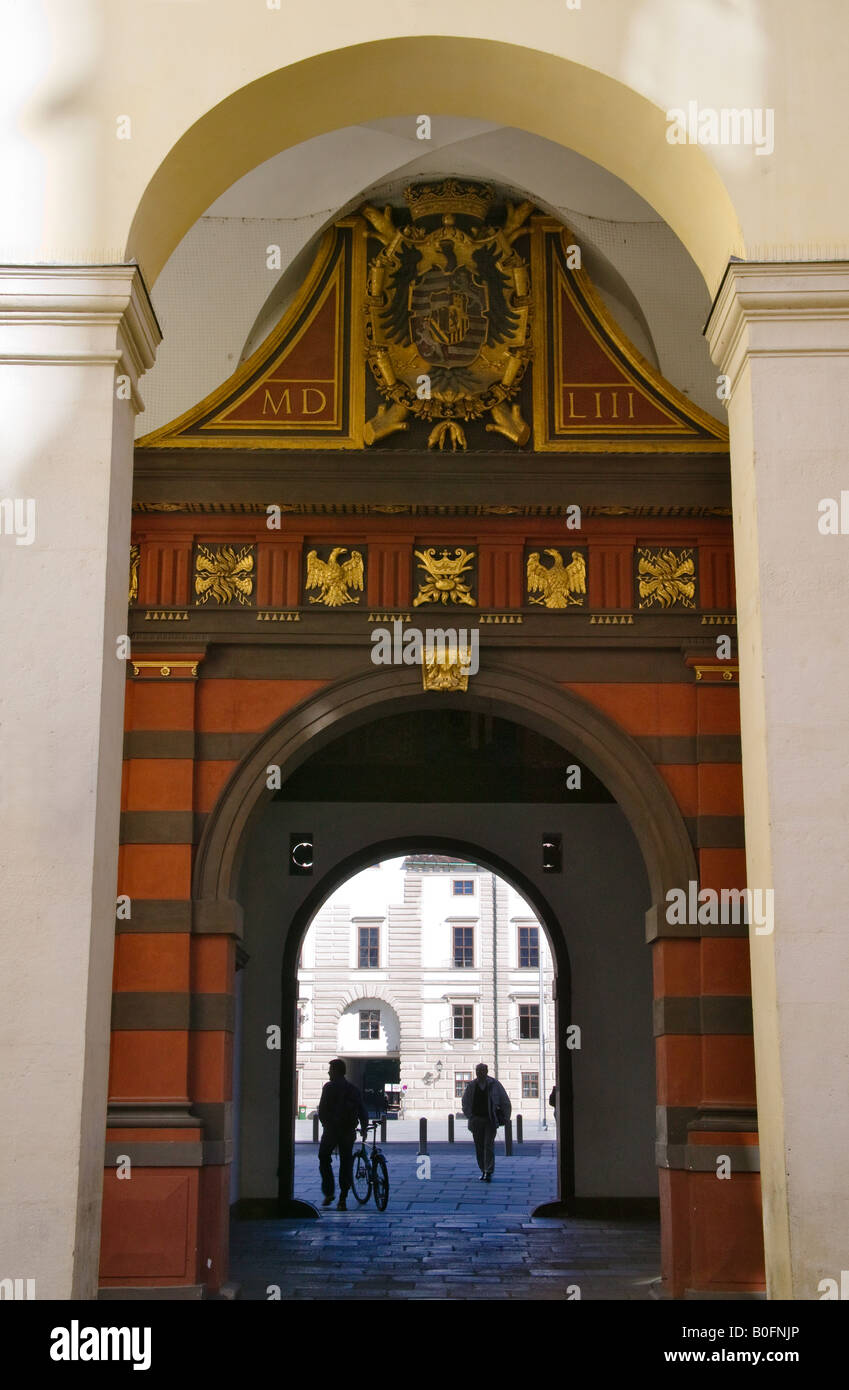 Red and black Swiss gate in Hofburg Imperial Palace complex Vienna ...