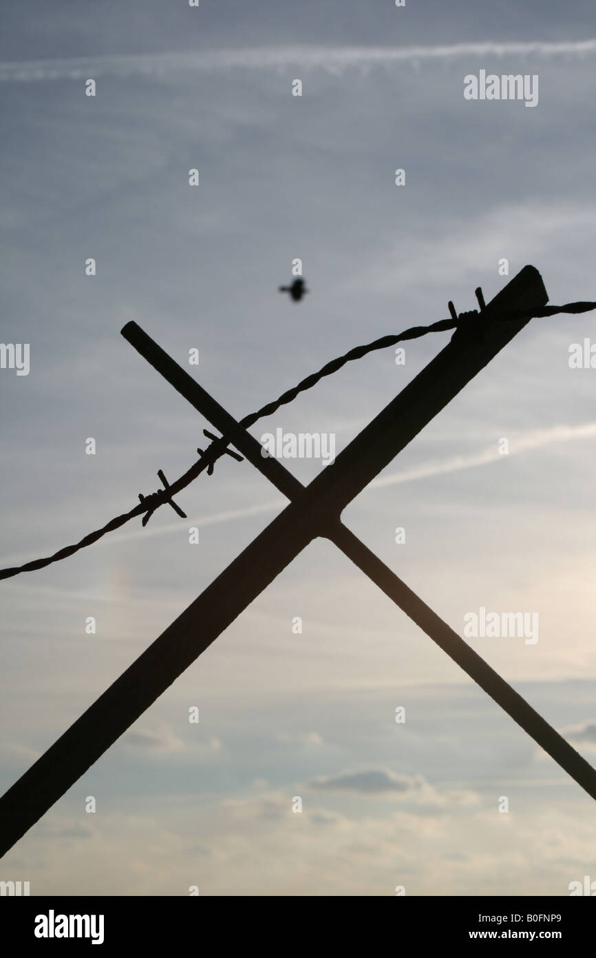 barbed wire defence barrier outdoors by sea Stock Photo - Alamy
