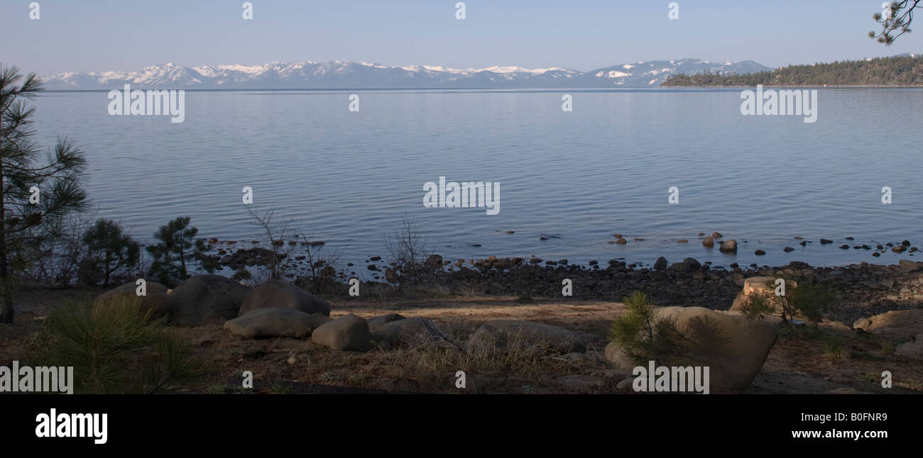 Early morning Lake Tahoe, Nevada. Fresh snow on the Sierras Stock Photo ...