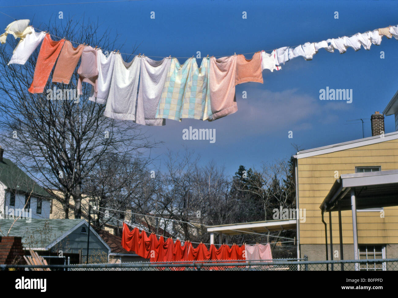 clothes drying on clothesline, Yonkers, NY, USA Stock Photo - Alamy