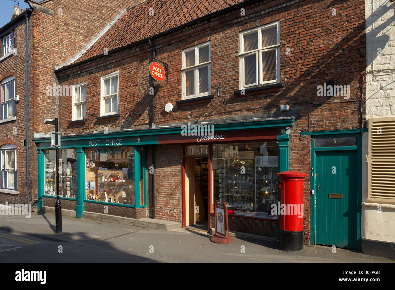 POST OFFICE WITH RED POST BOX MALTON VILLAGE SUMMER YORKSHIRE ENGLAND ...