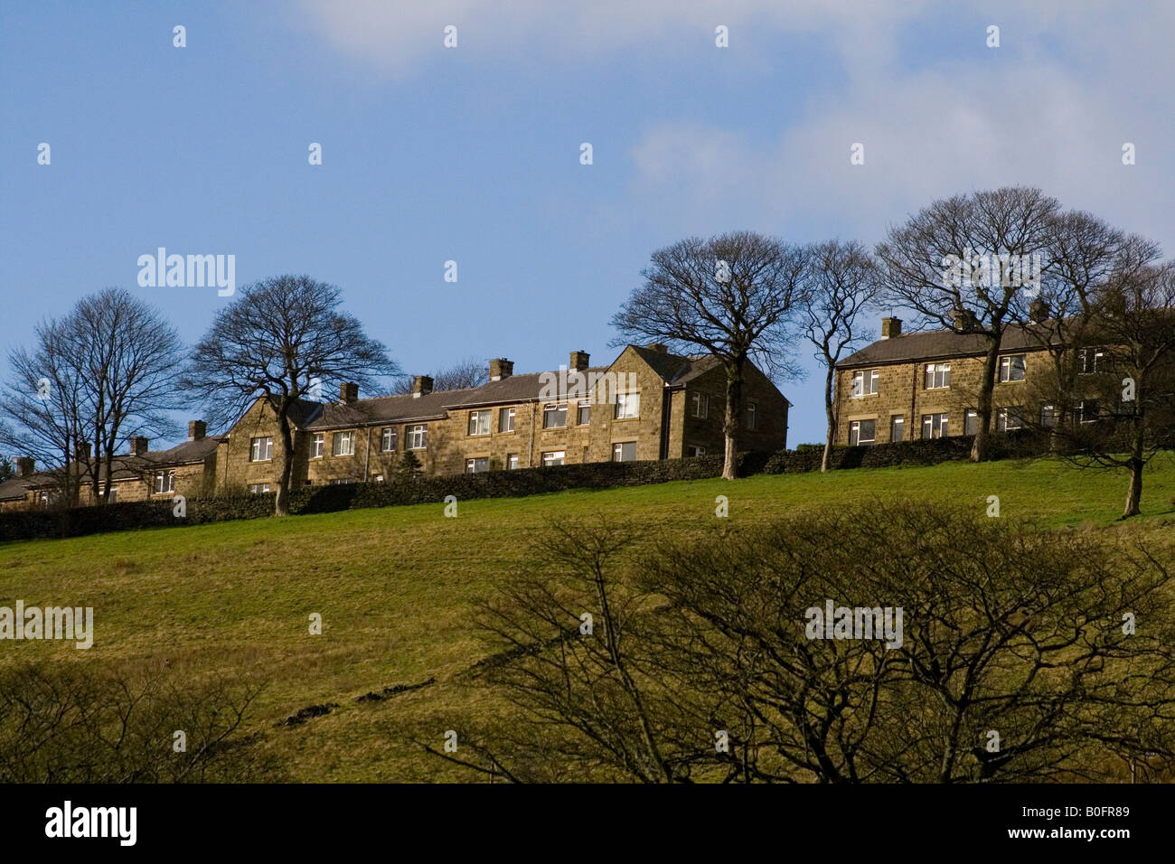 Typical Yorkshire stone cottages photographed in Saddleworth near ...