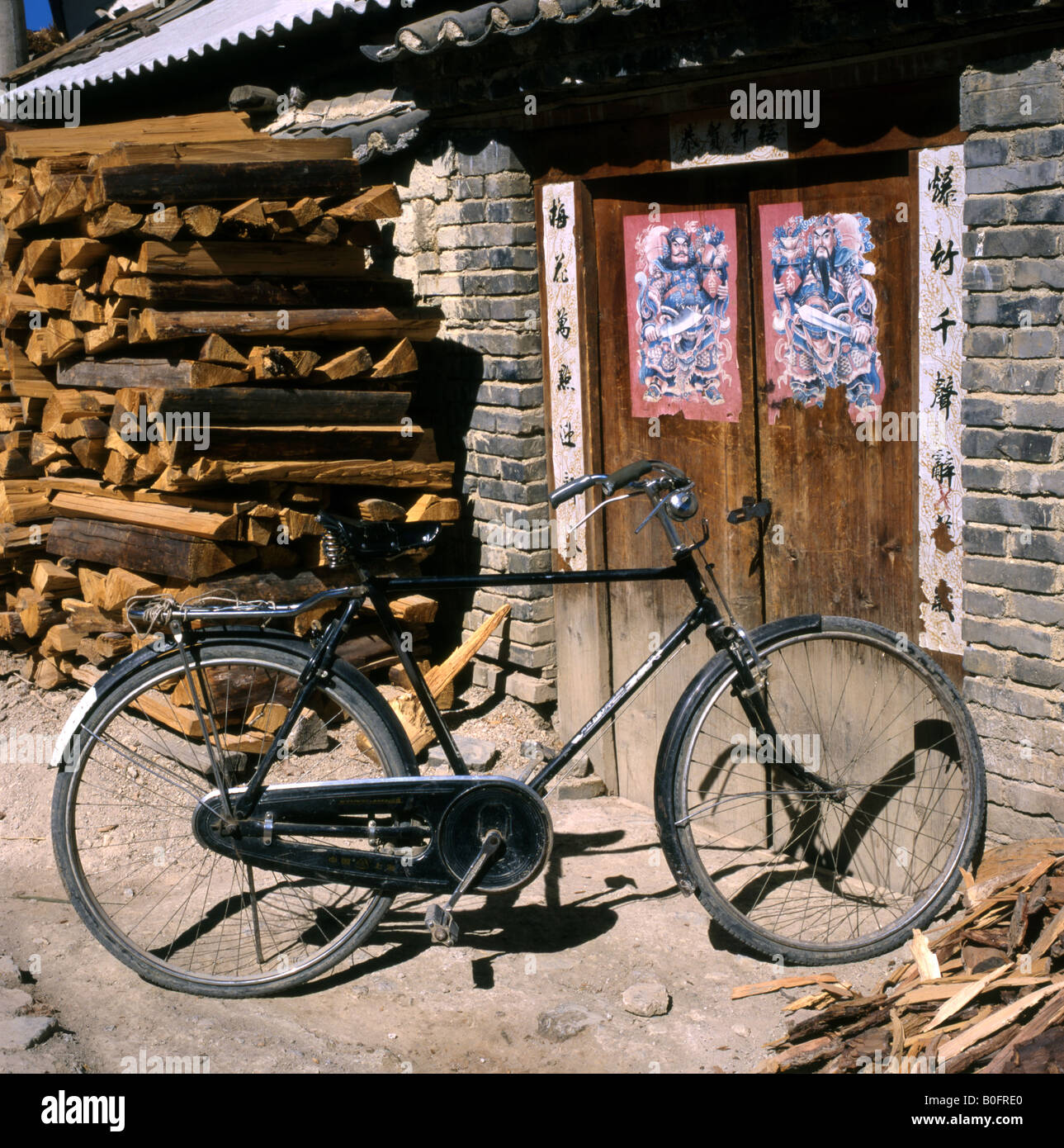 Traditional bicycle stands outside of rural house at Zhongdian,Tibetan ...