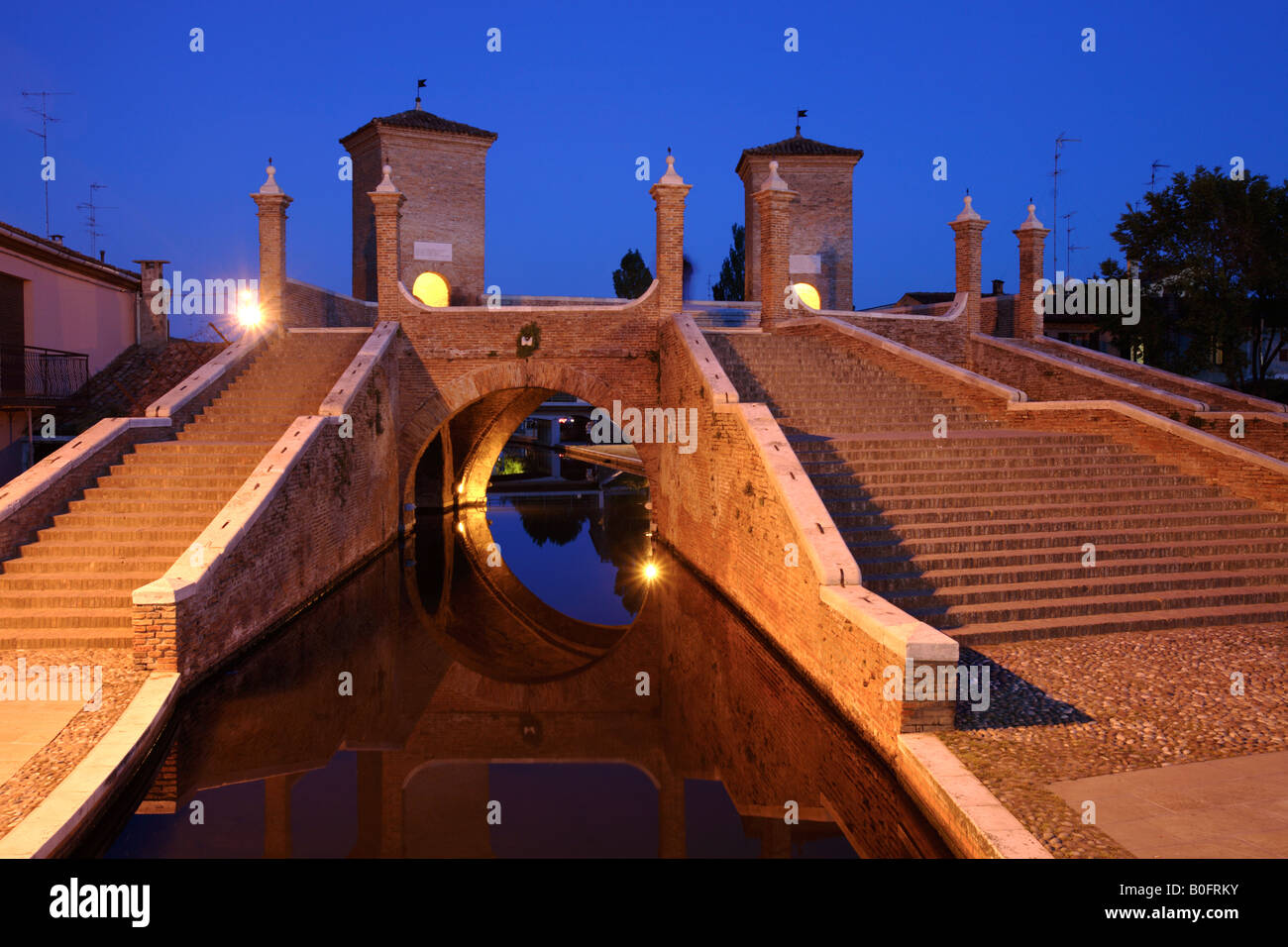 The monumental bridge known as Trepponti, Comacchio, Italy Stock Photo ...