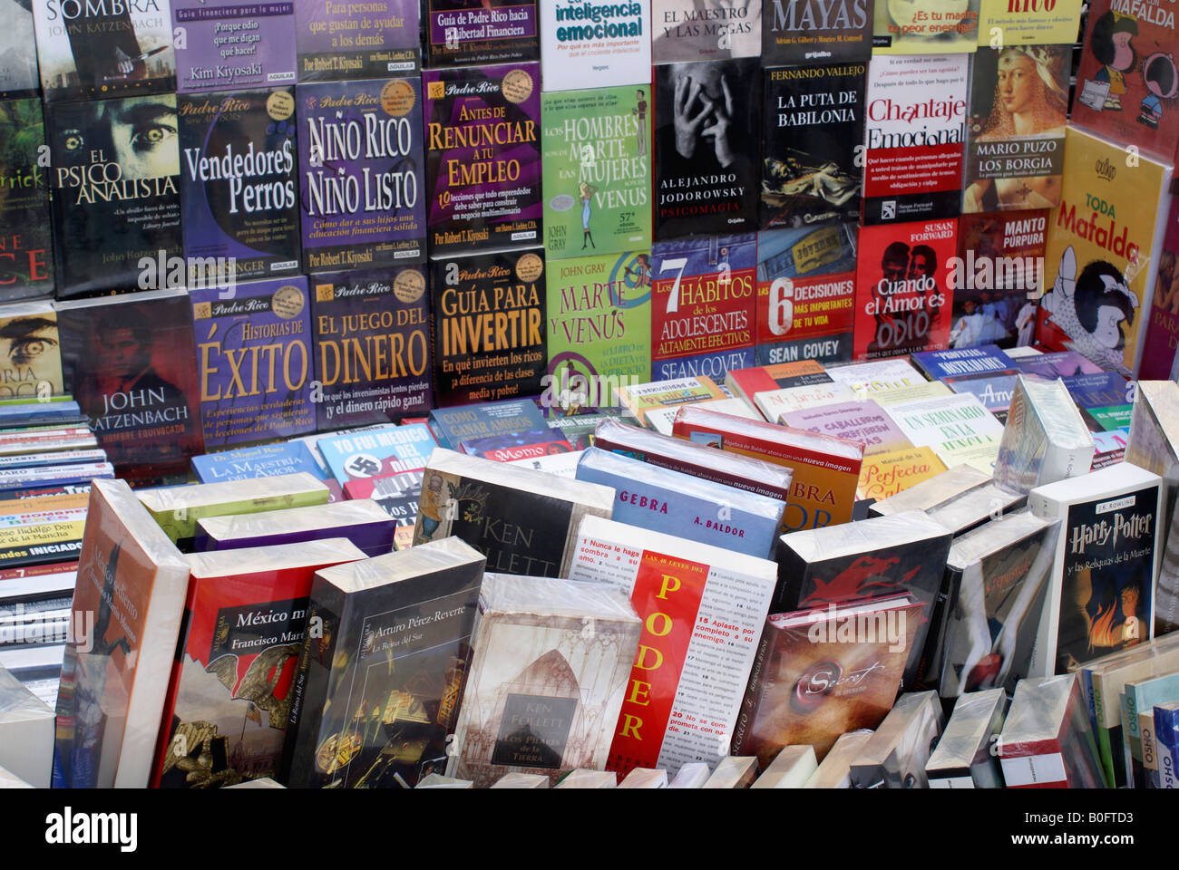 Spanish language books for sale in a sidewalk stall in downtown Mexico ...