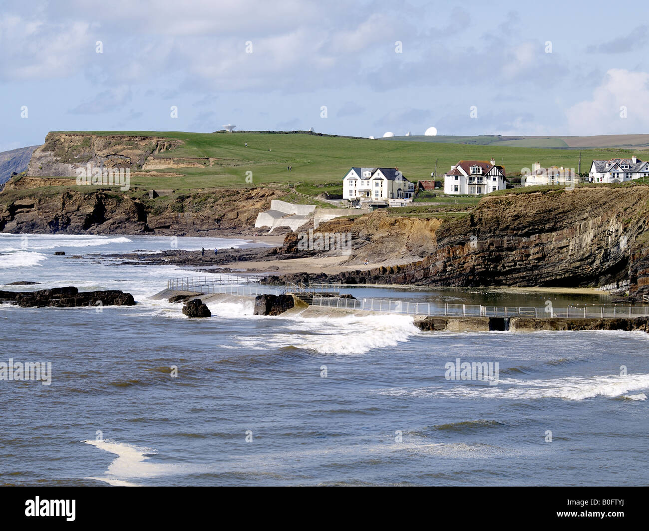 View across Summerleaze Beach, across the sea pool, looking at the ...