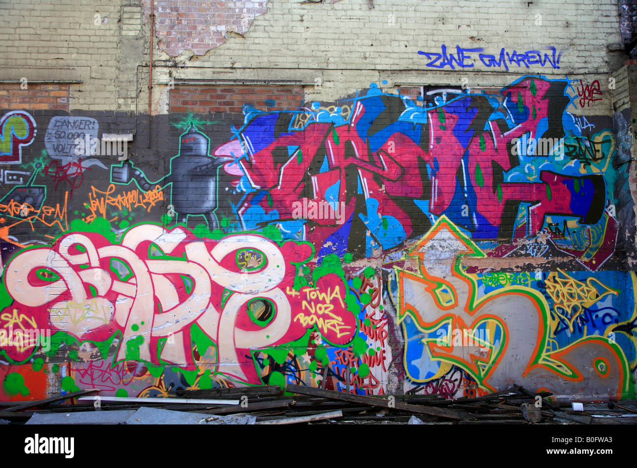 Wall covered in colourful graffiti Generic city landscape Stock Photo ...