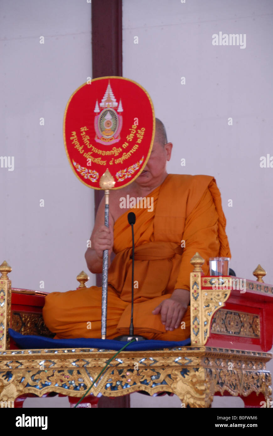 abbot of the temple is giving a sermon, wat bor , bangkok , thailand ...