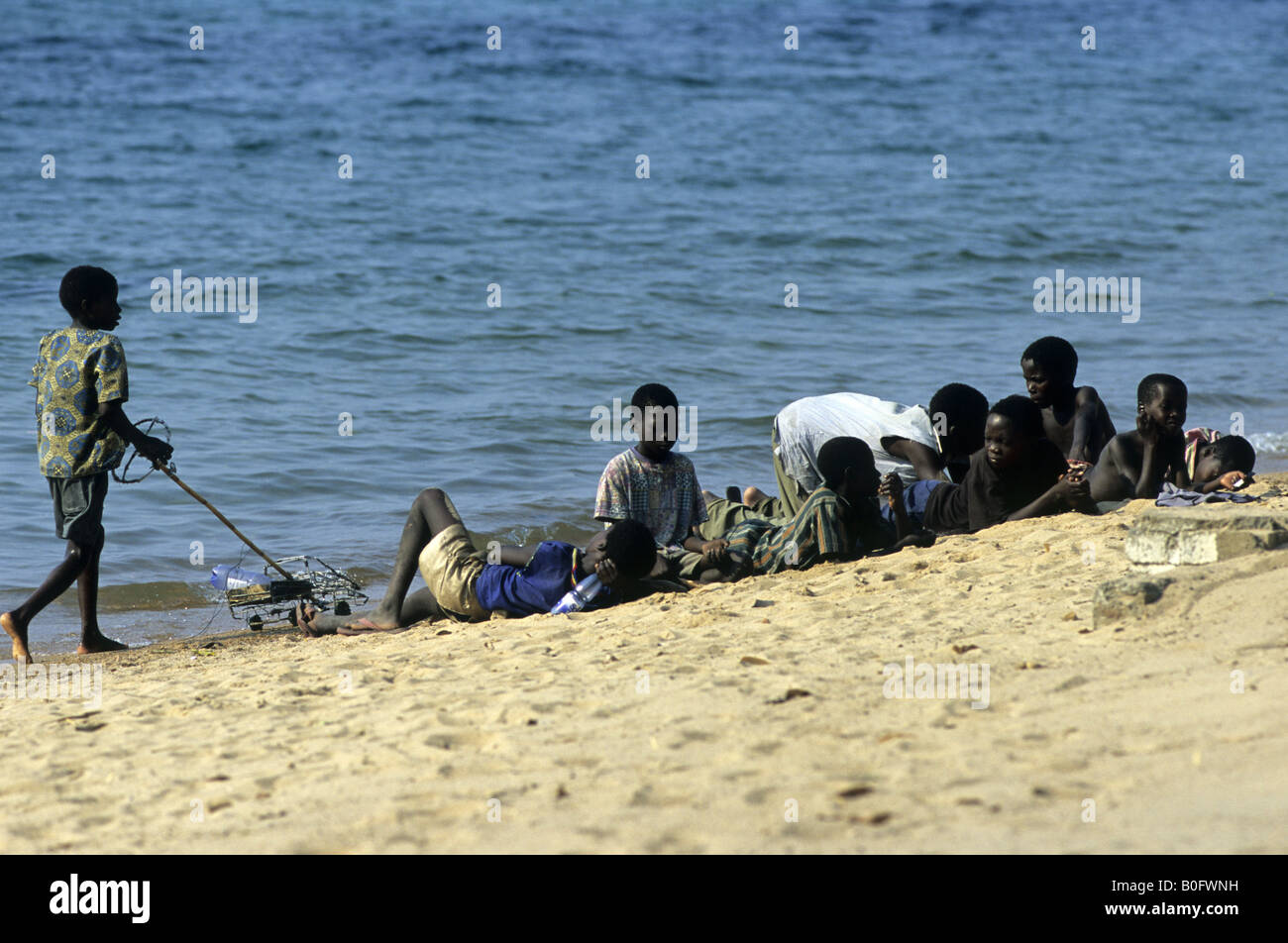 Malawi, Chembe Village, Monkey Bay, kids with Galimotos toy cars Stock ...