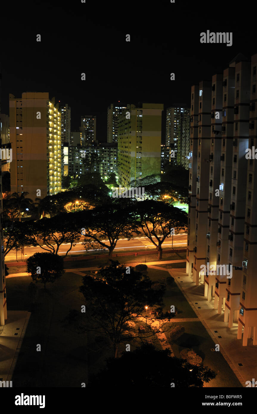 Singapore public housing estate at night Stock Photo - Alamy