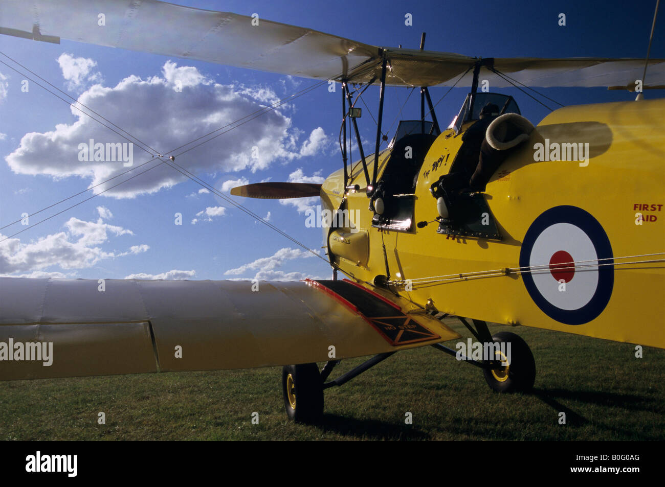 Old British trainer biplane De Havilland DH-82c Tiger Moth Stock Photo ...